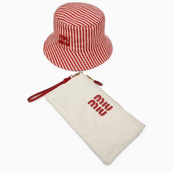 Miu Miu | Accessories | Miu Miu Striped Linen Blend Bucket Hat With ...